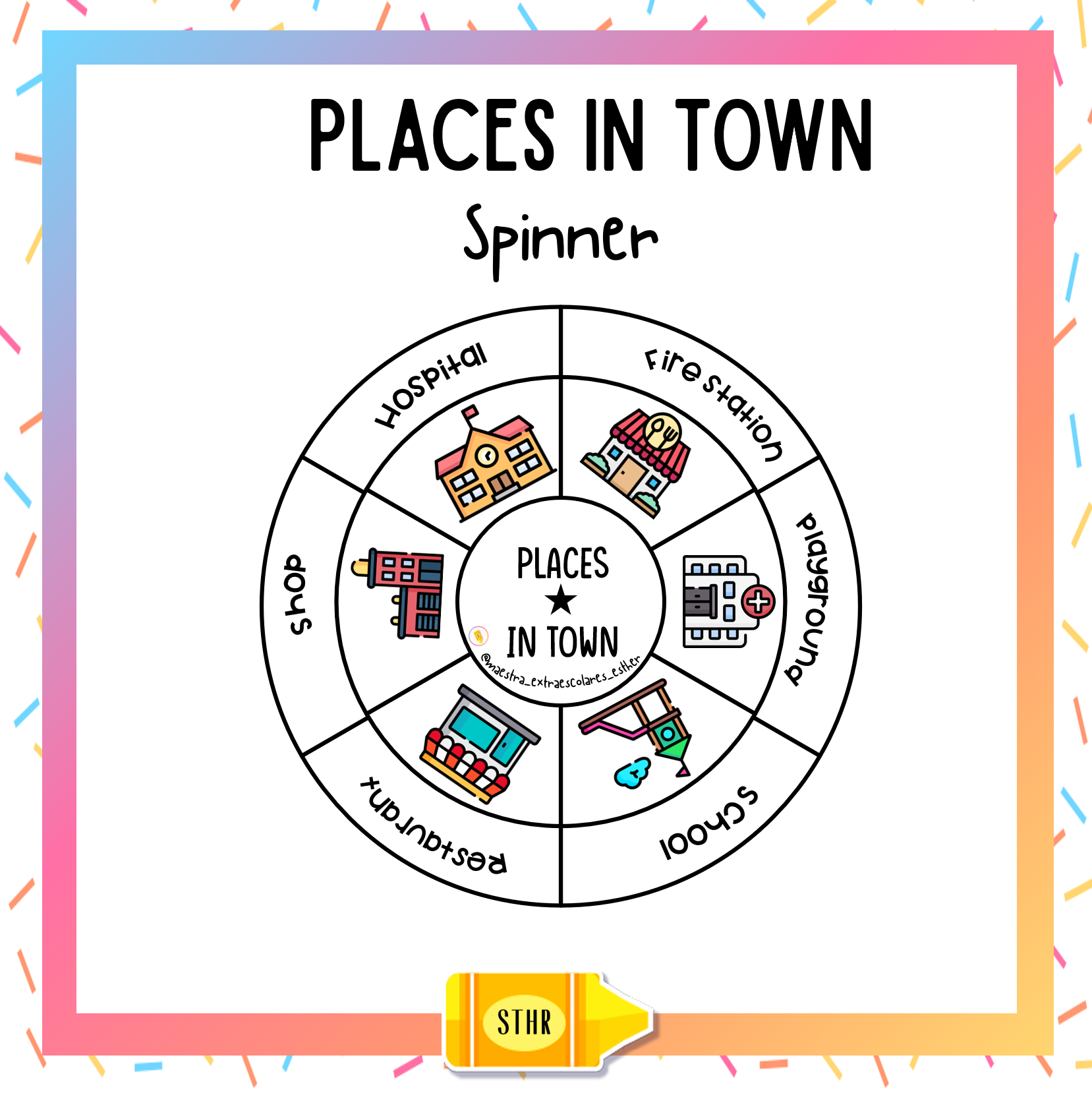 Places in town spinner Editable | Mi mundo de extraescolares